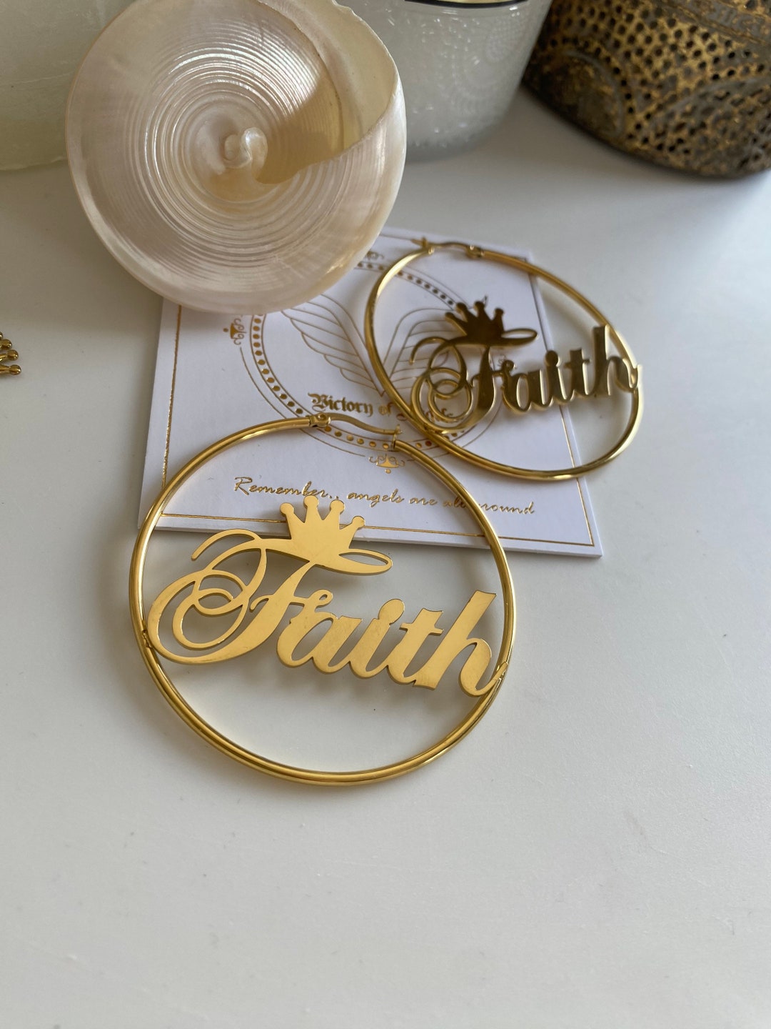 90’s Big Chunky Faith Gold Stainless Steel Hoops,big Chunky Fashion ...