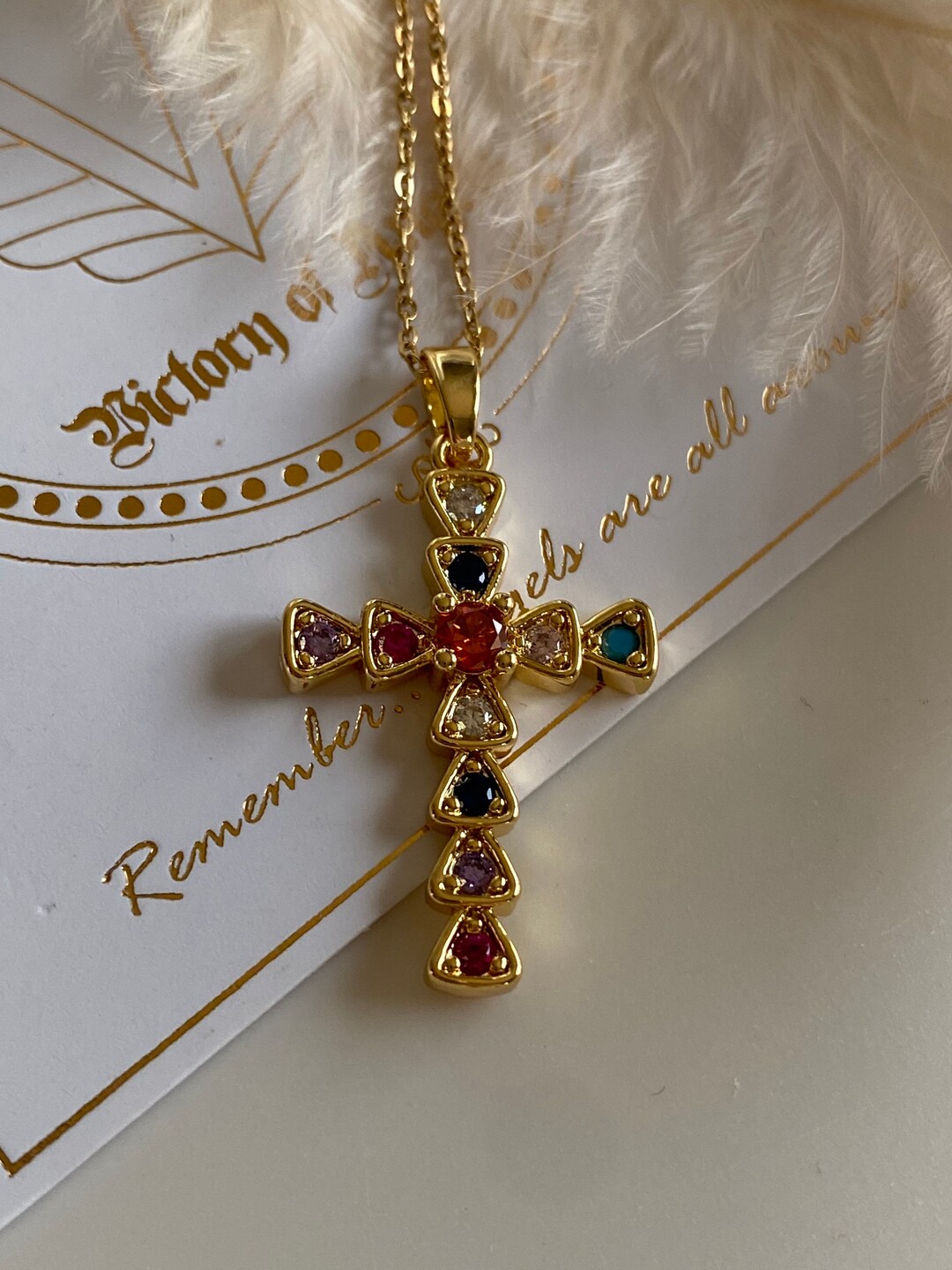 Modern Vintage Stylecolourful Stainless Steel Gold Cross Necklace ...