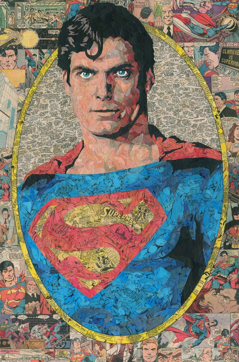 Christopher Reeve Superman Comic Collage - Giclee Print - Etsy