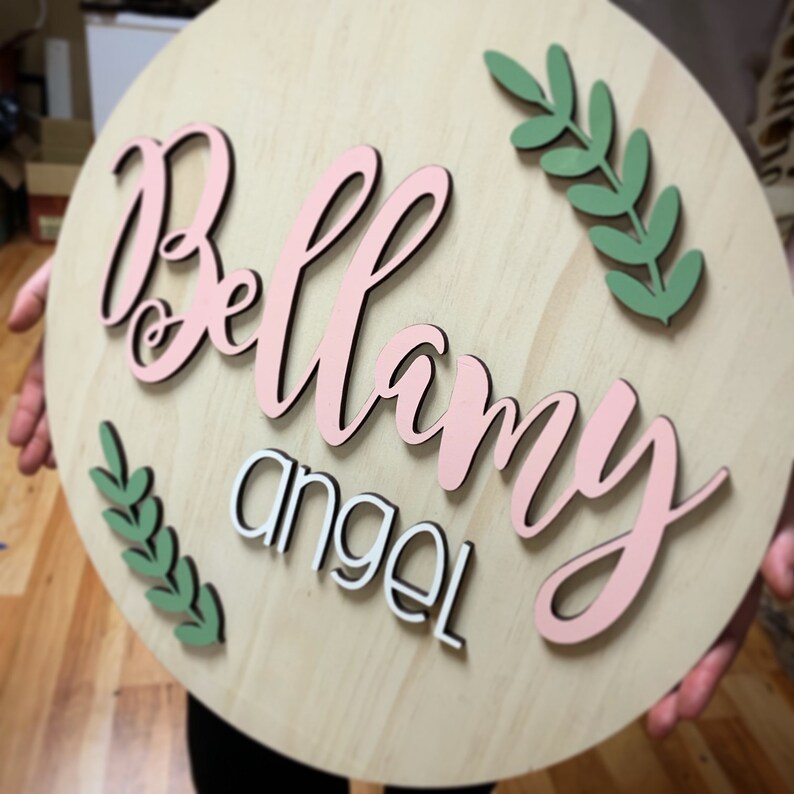 Custom Round Wooden 3D Laser Cut Name sign Personalized | Etsy