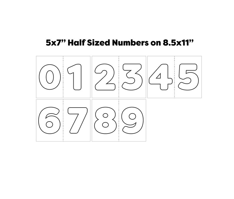 0-9 Numbers Printable Coloring Pages 5x7 Half Sized Number Sheets on 8 ...