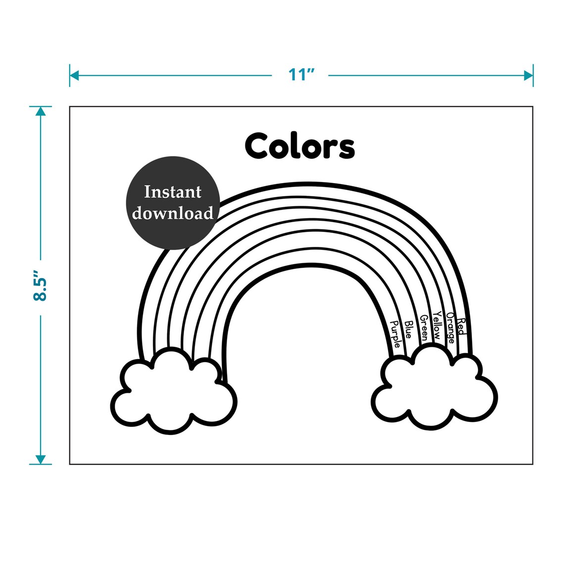 Rainbow Coloring Page for Preschool Kids Learning the Colors Activity ...