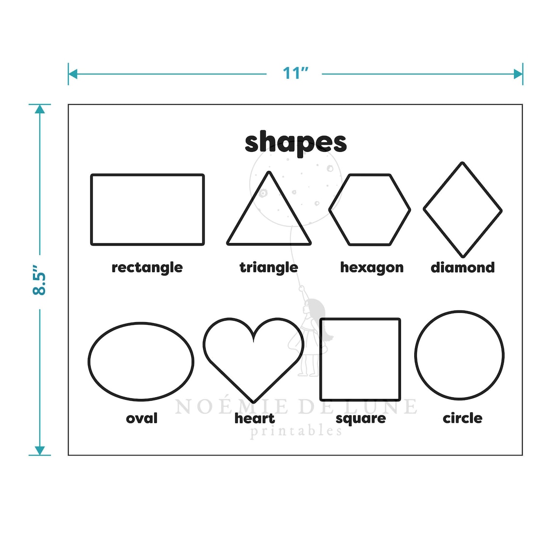 Coloring Shapes Chart Printable 8.5x11 Horizontal Learning Sheet Simple ...