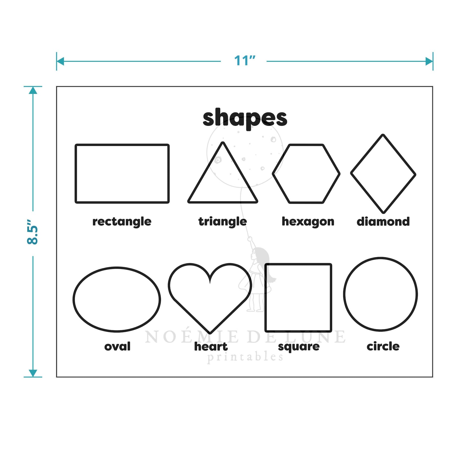 Coloring Shapes Chart Printable 8.5x11 Horizontal Learning Sheet Simple ...