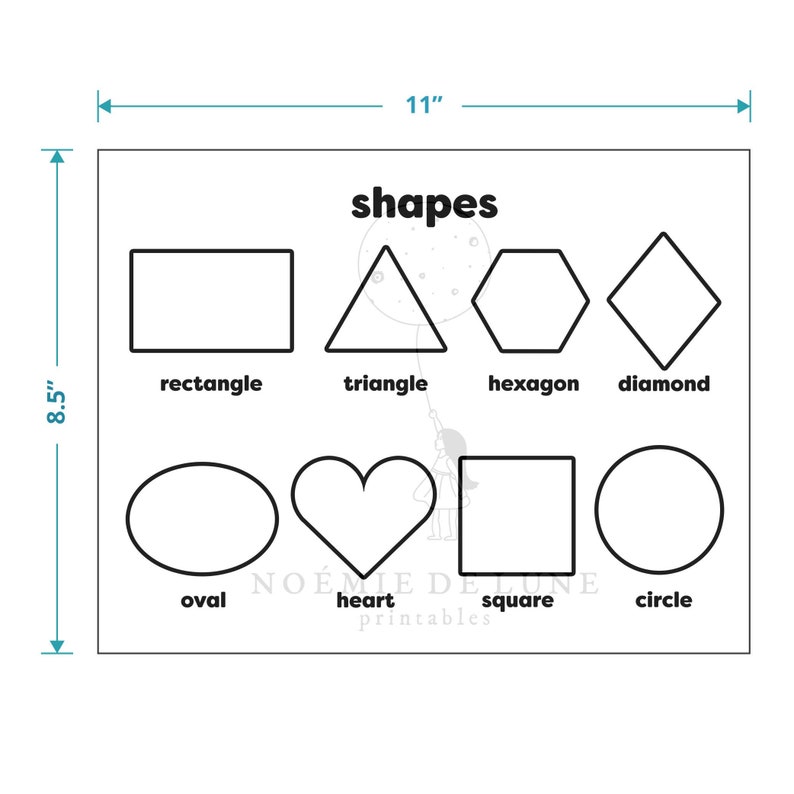 Coloring Shapes Chart Printable 8.5x11 Horizontal Learning Sheet Simple ...