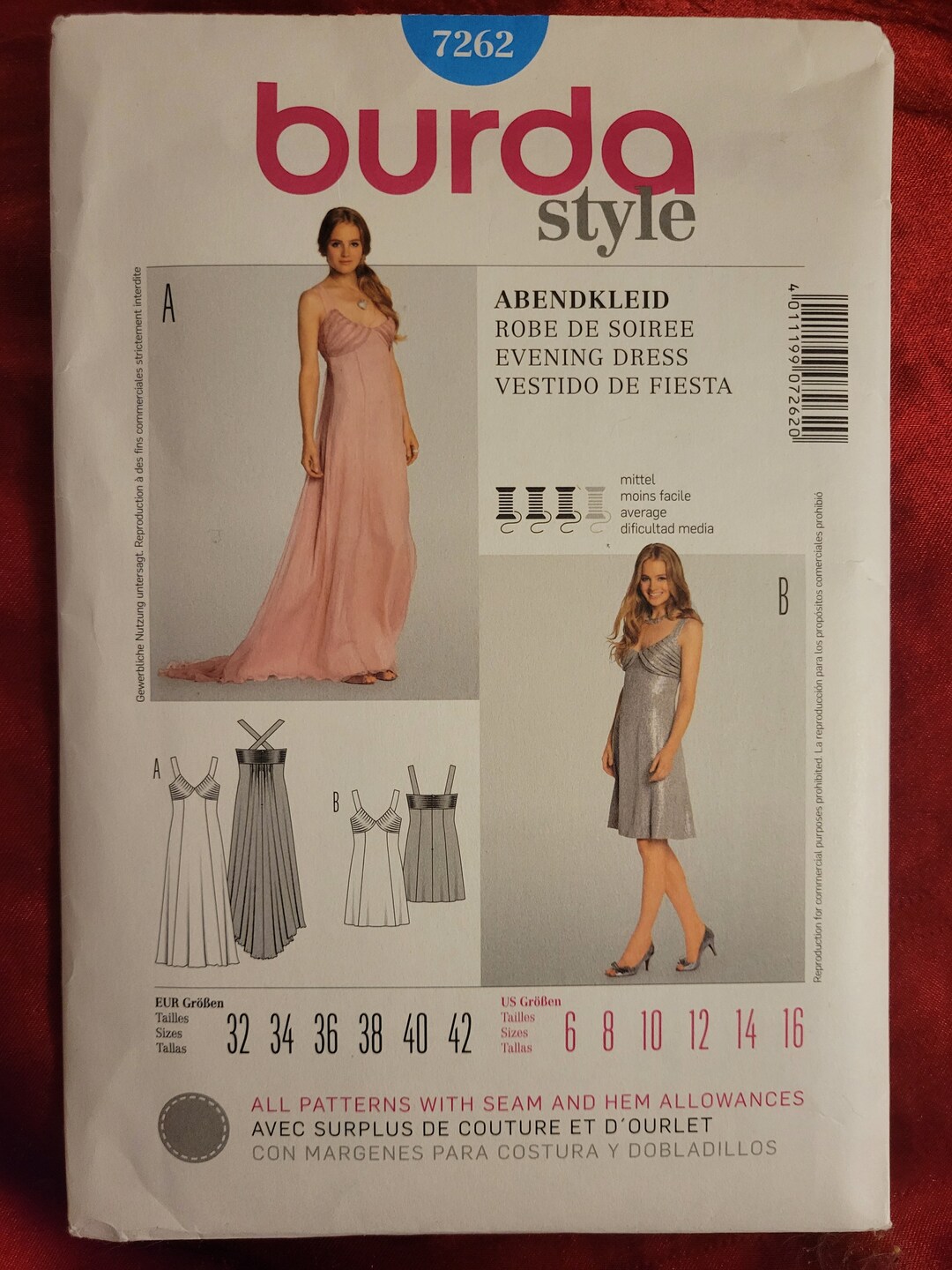 Burda Pattern 7262 Misses Evening Prom Wedding Sewing - Etsy