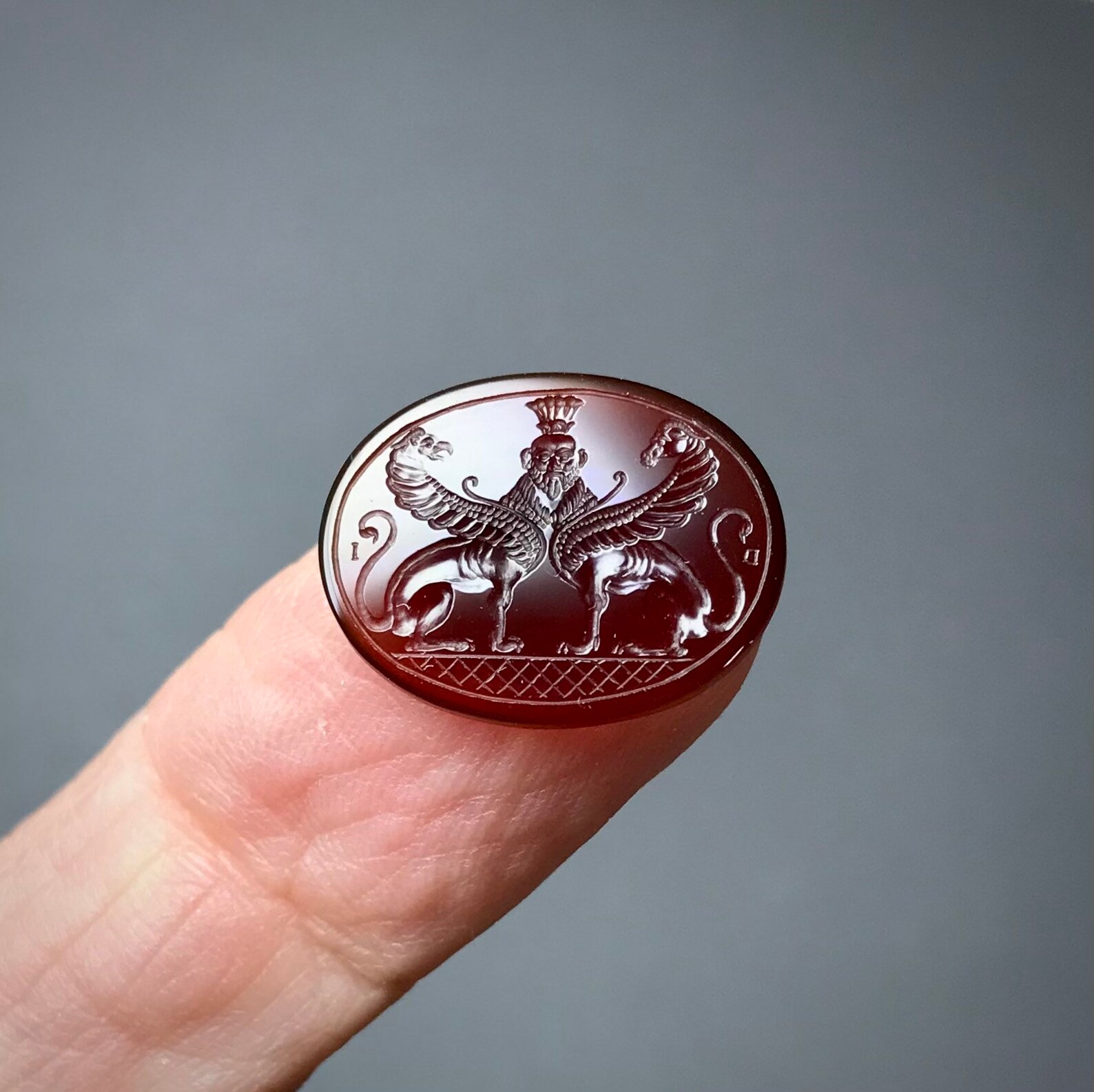 Chalcedony Intaglio Bes-sphinx Phoenician Gemstone Hand | Etsy