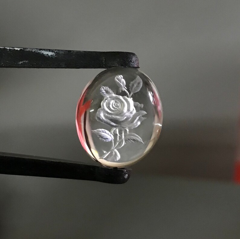 Hand Engraved Rock Crystal Intaglio Rose, Gem Carving, Gemstone Carving ...