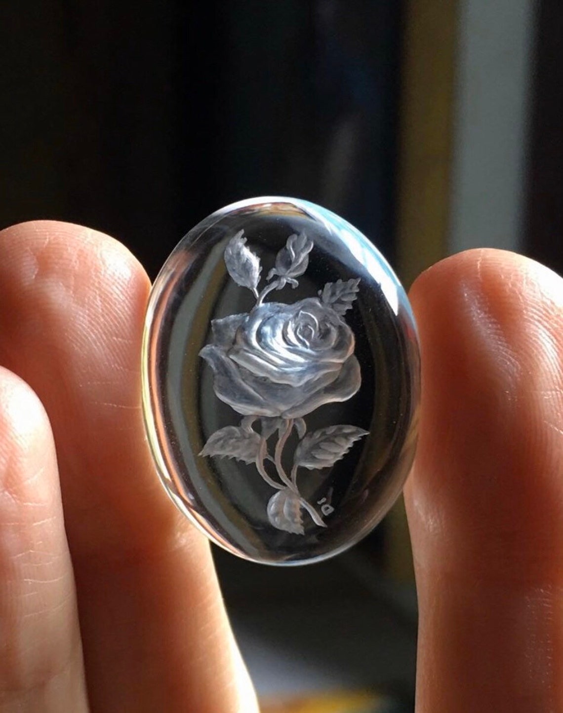 Hand Engraved Rock Crystal Intaglio Rose, Gem Carving, Gemstone Carving ...