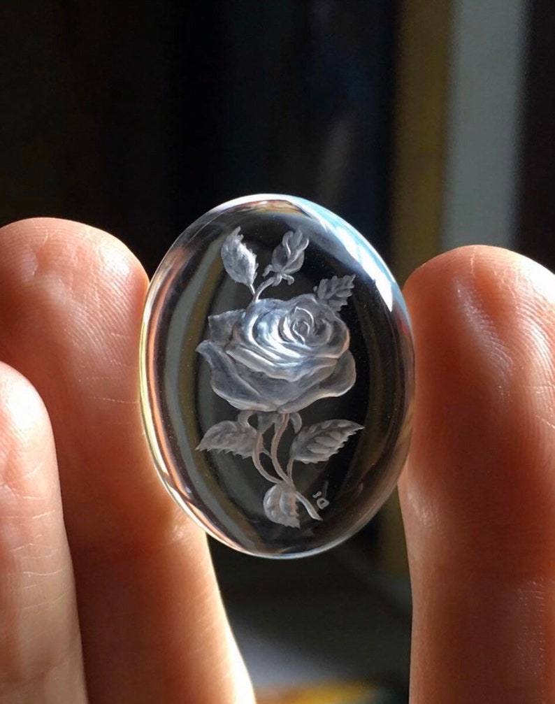 Hand Engraved Rock Crystal Intaglio Rose, Gem Carving, Gemstone Carving ...