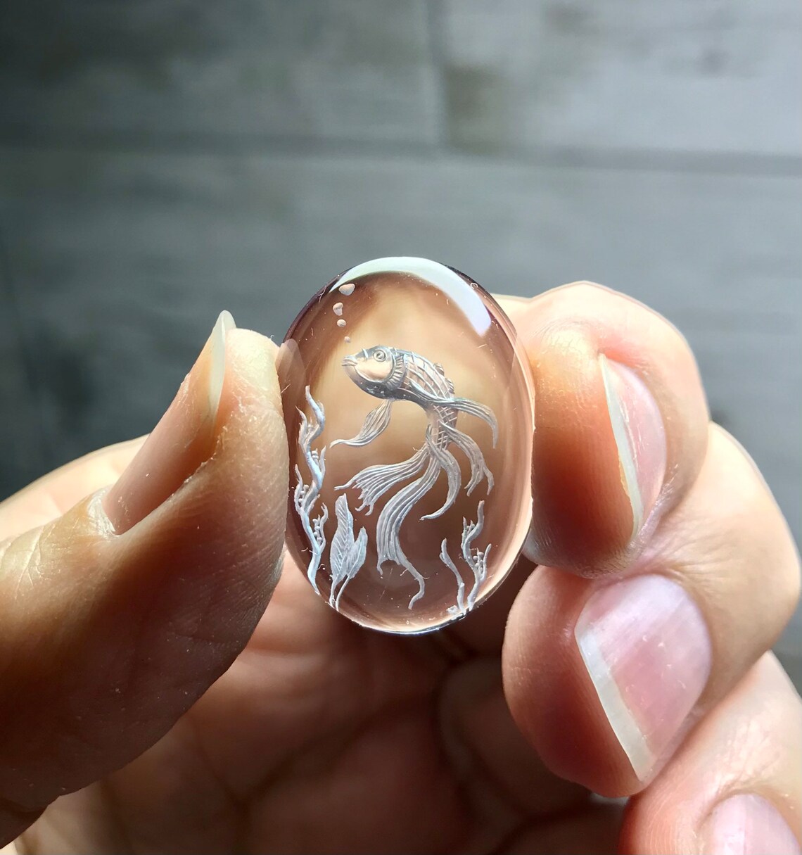 Hand-carved Aquamarine Intaglio Fish Gemcarving Hard Stone - Etsy