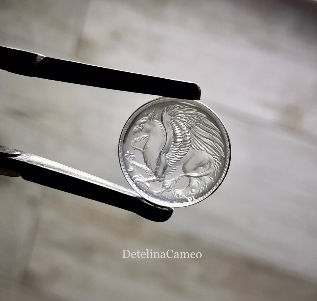Hand Engraved Rock Crystal Reverse Intaglio Griffin, Gemstone, Gem ...