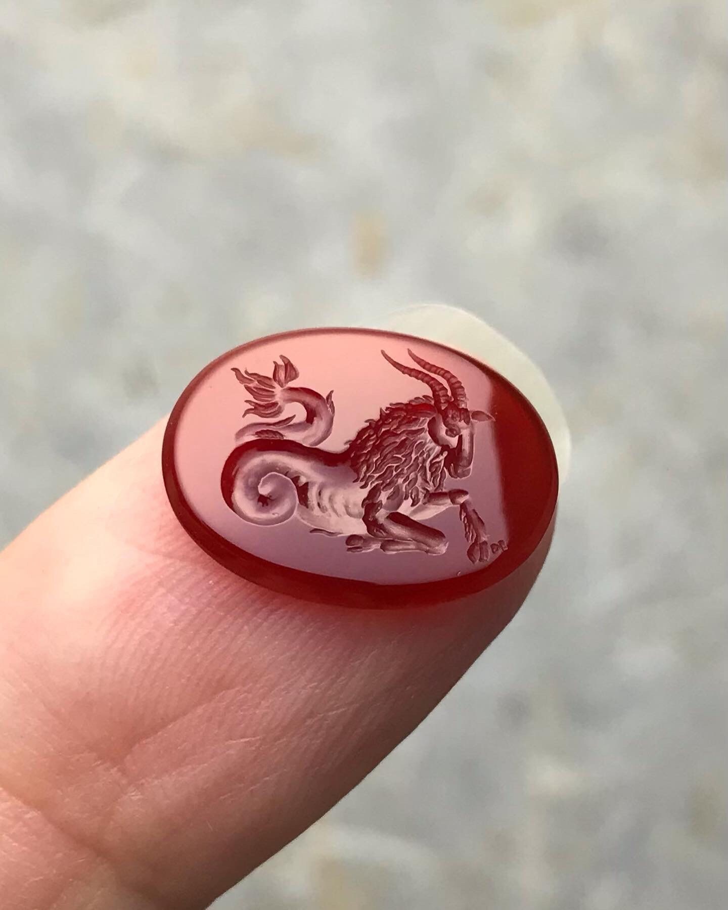 Hand Engraved Halcedony Intaglio Capricorn, Zodiac Sign, Amulet, Goat ...
