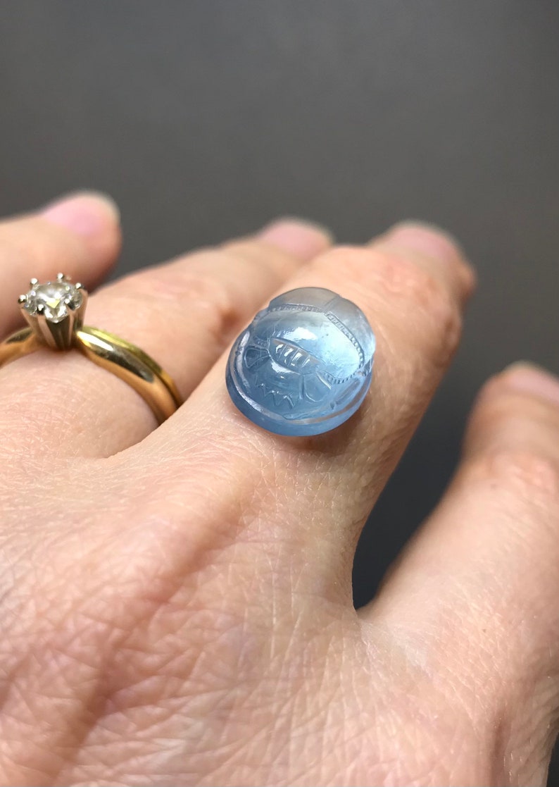 Hand Engraved Aquamarine Cameo Scarab, Egyptian Symbol, Ancient Egypt ...