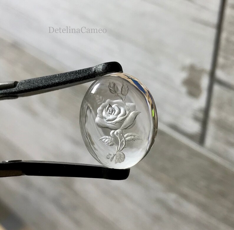 Hand Engraved Rock Crystal Intaglio Rose, Gem Carving, Gemstone Carving ...