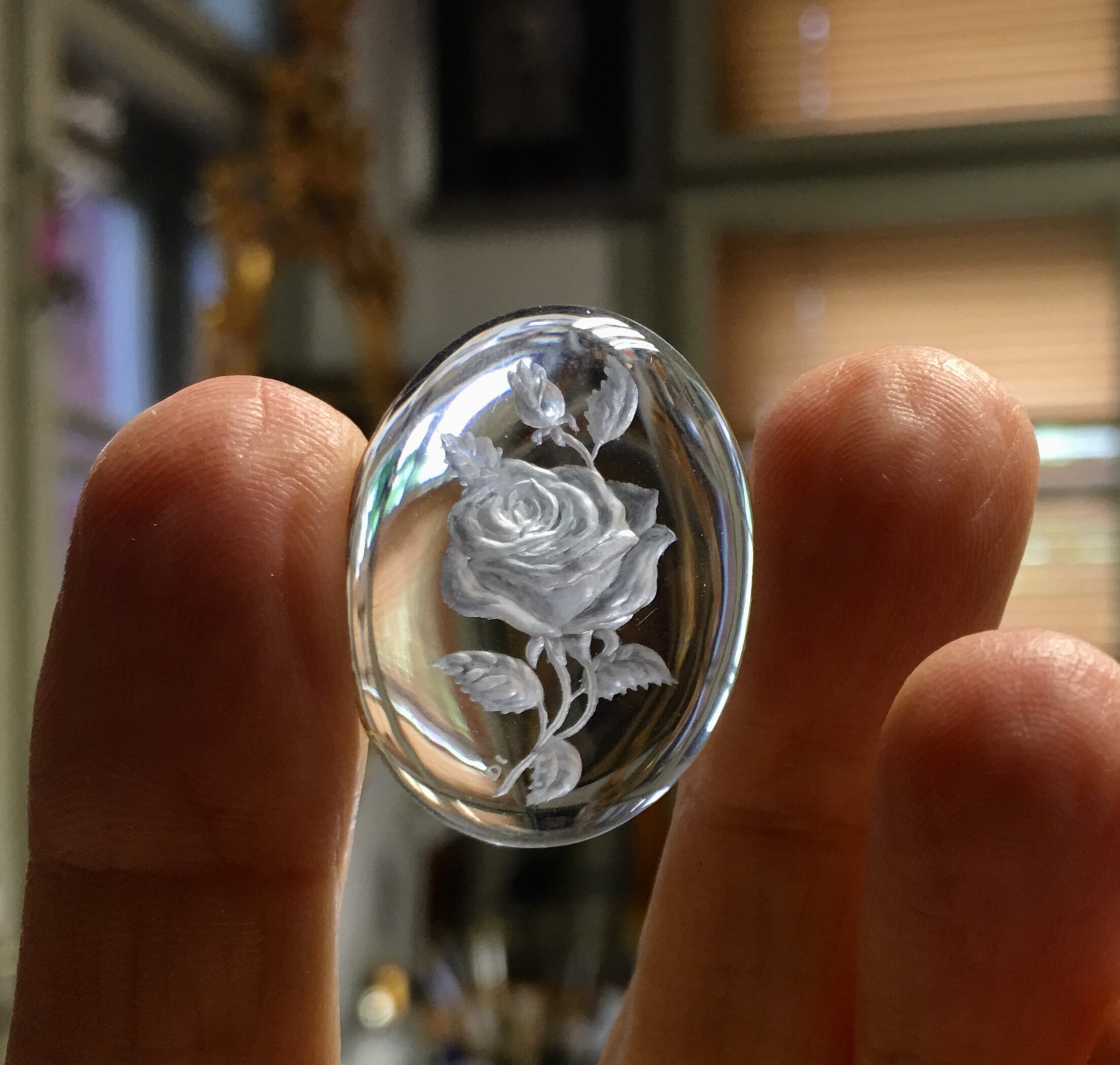 Hand Engraved Rock Crystal Intaglio Rose, Gem Carving, Gemstone Carving ...