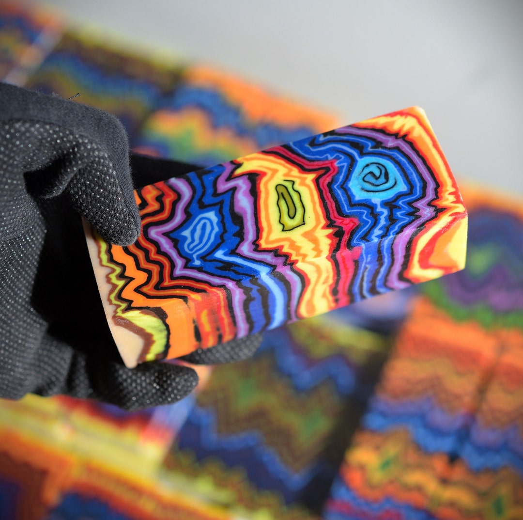 Disco80s Fiber Block Scales Knife Handle Micarta, Colorful Crosscut ...
