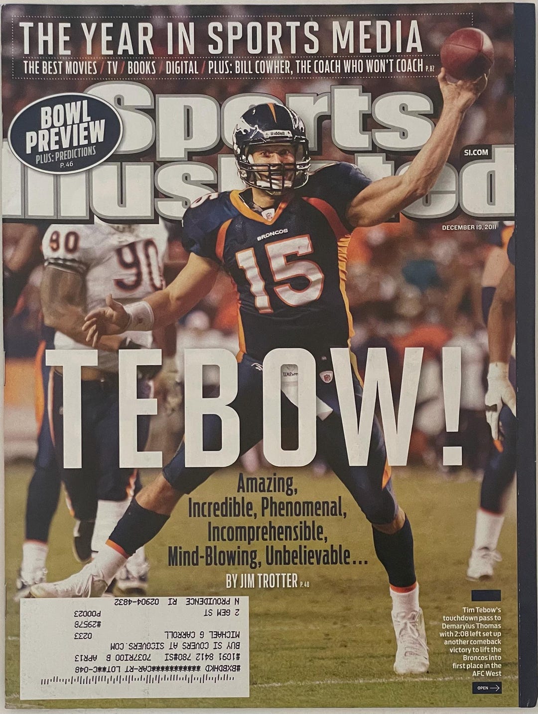 Sports Illustrated Magazine December 19, 2011 Denver Broncos Tim Tebow ...