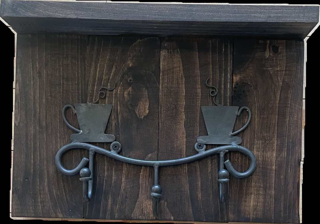 Coffee Mug Holder Wall Mounted 3 Hooks Cup Holder Rustic Mug Rack With ...