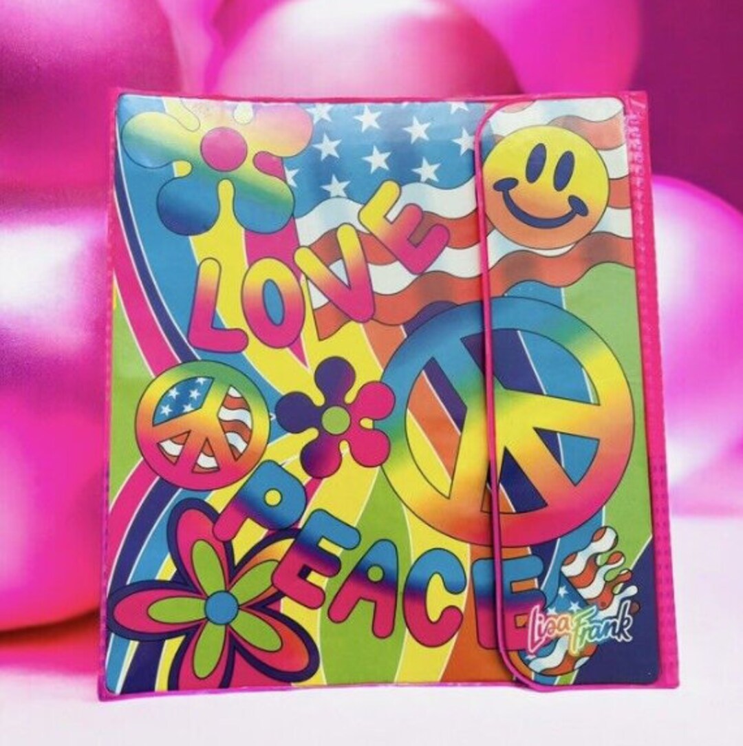 Vintage 1990s Lisa Frank Pink Rainbow Groovy Peace Smiley Trapper ...