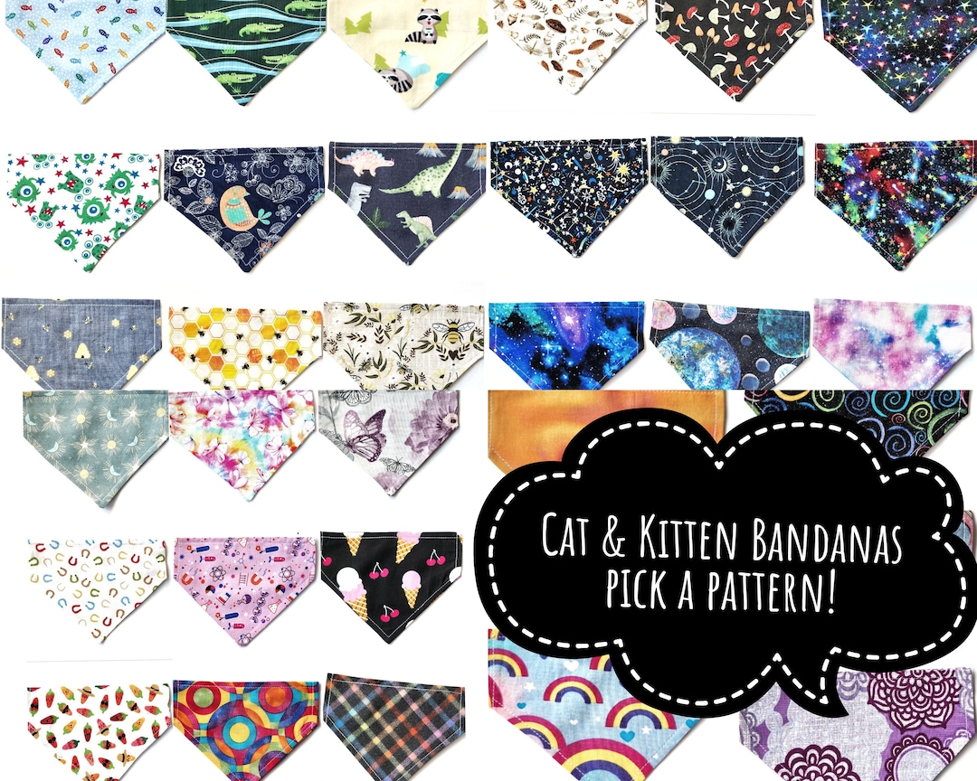 Fun Cat Bandanas, Pick a Pattern, Small Kitten Size Available, Slides ...