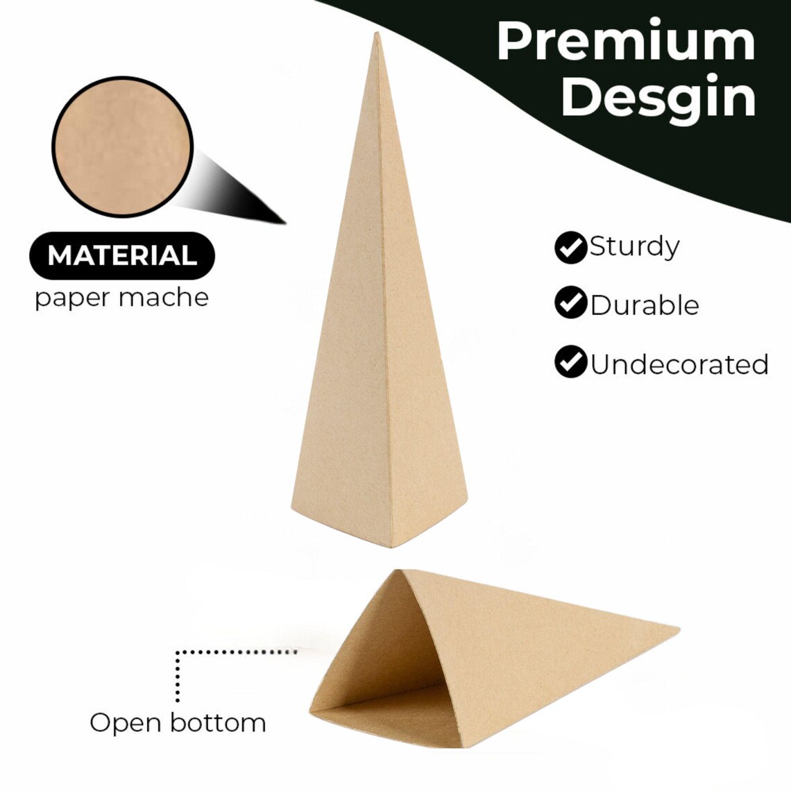 3 PCS Paper Mache Triangle Craft Cones Open Bottom Cardboard Cones for ...