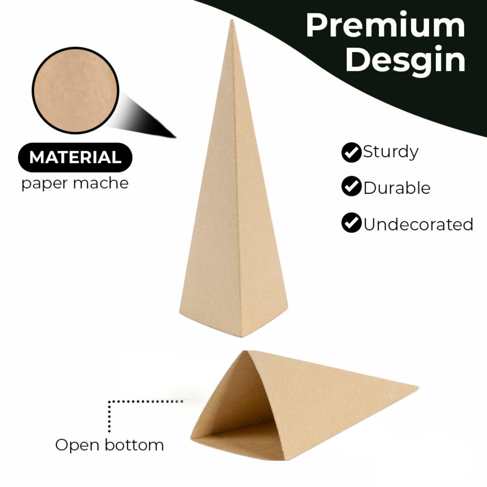 3 PCS Paper Mache Triangle Craft Cones Open Bottom Cardboard Cones for ...