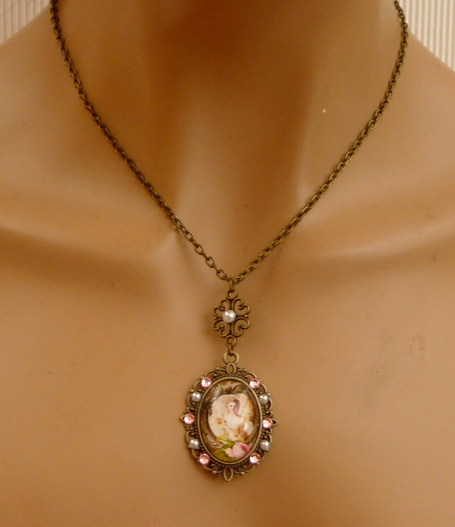 Noble Necklace With Antique Lady Pink Bronze Color Baroque Rococo ...