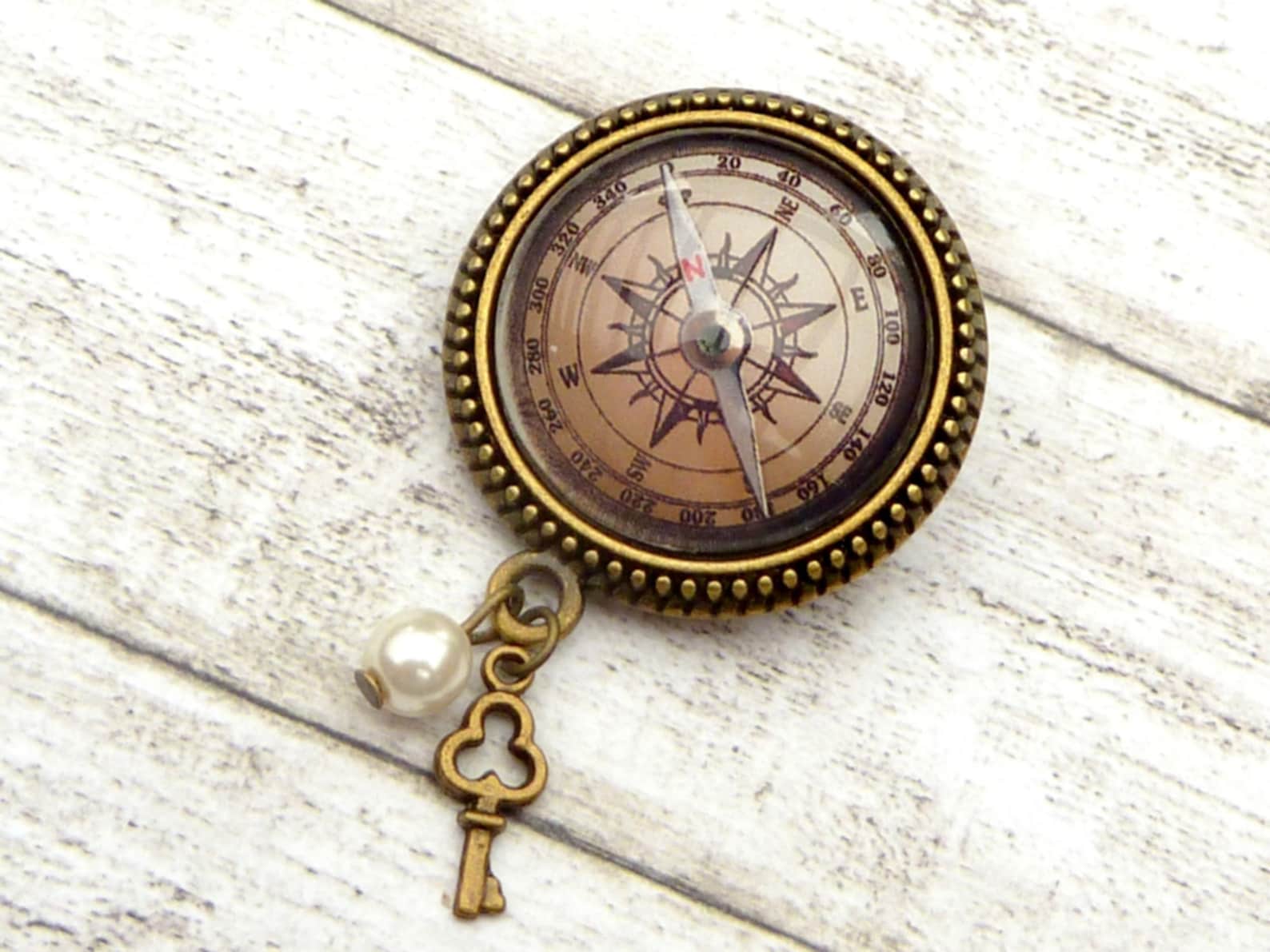 Compass Brooch in Bronze Brown, Nautical, Navigation, Shipping, Shell ...
