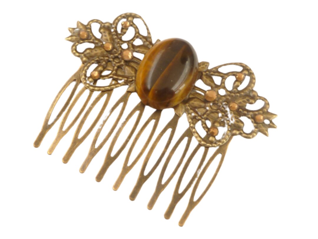 Nostalgic Gemstone Hair Comb With Tiger Eye Cabochon Brown Bronze ...
