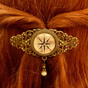 Elegant Hair Clip in Bronze With Compass Motif, Seafaring, Navigation ...