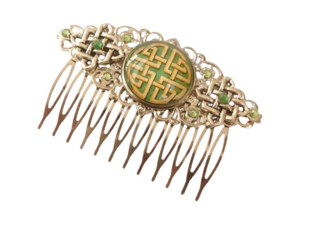 Wide Ireland Hair Comb With Celtic Knots Green Silver Colored Updo ...