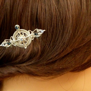 Compass Hair Comb in Silver With Crystals in Blue, Maritime Hair ...