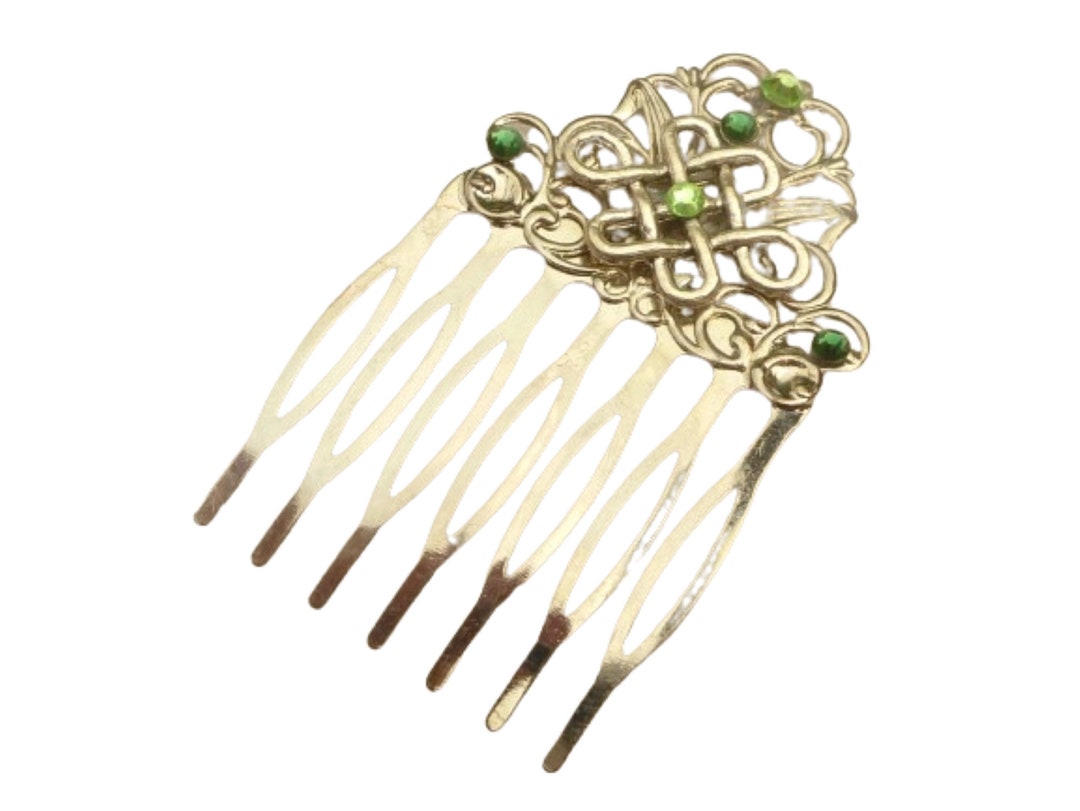 Small Hair Comb With Celtic Knots Green Silver Colored Irish Bridal ...