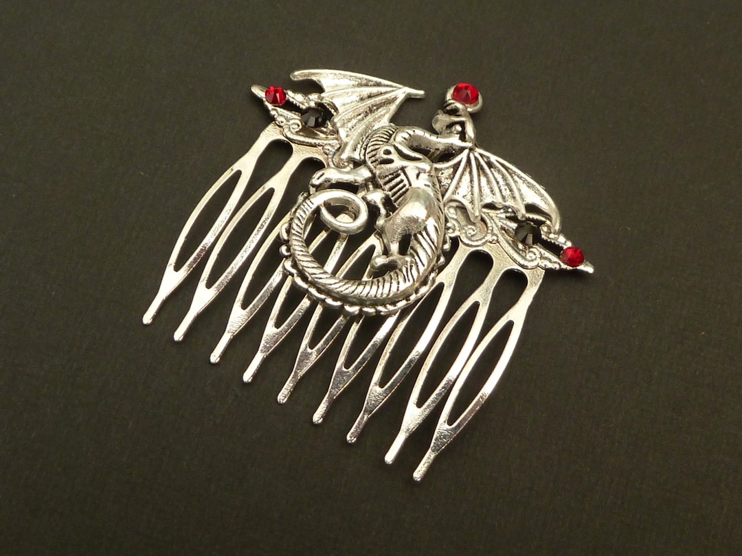 Hair Comb With Dragon in Silvery Middle Ages Hair Jewelry Fantasy Gift ...
