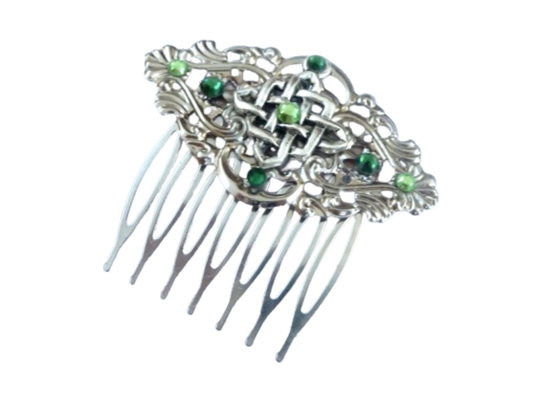 Ireland Hair Comb With Celtic Knots Green Silver Irish Bridal Hair ...