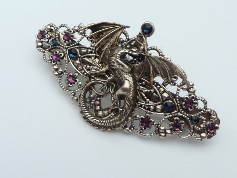 Hair Clip With Dragon in Antique Silver Medieval Hair | Etsy
