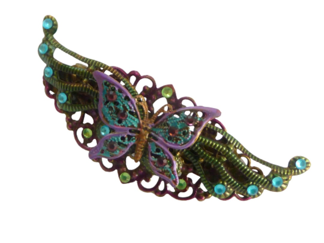 Wide Barrette Art Deco Style Butterfly Hand-painted Unique - Etsy
