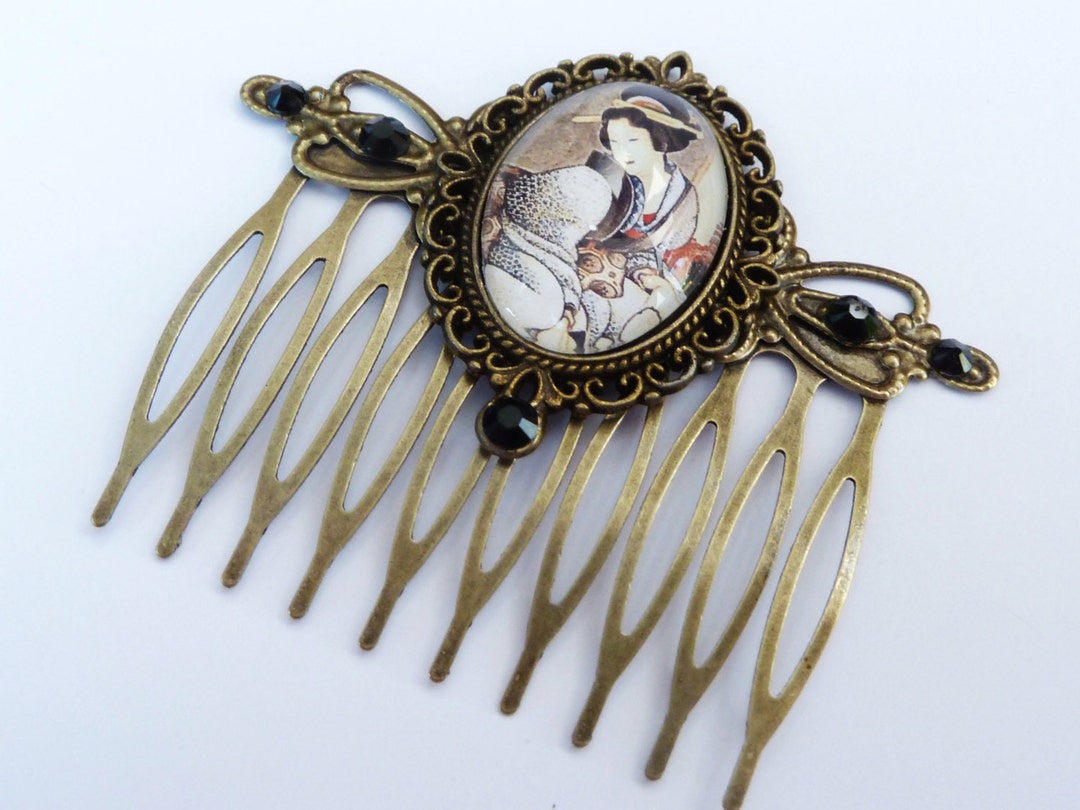 Hair Comb With Geisha, Japanese Motif, Oriental, Vintage Hair Comb ...