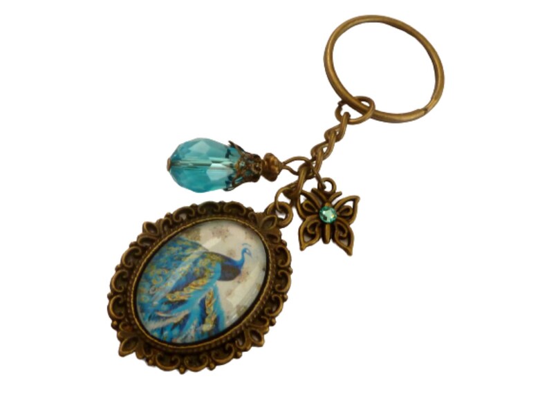 Art Nouveau Design Keychain With Peacock Motif Bronze - Etsy
