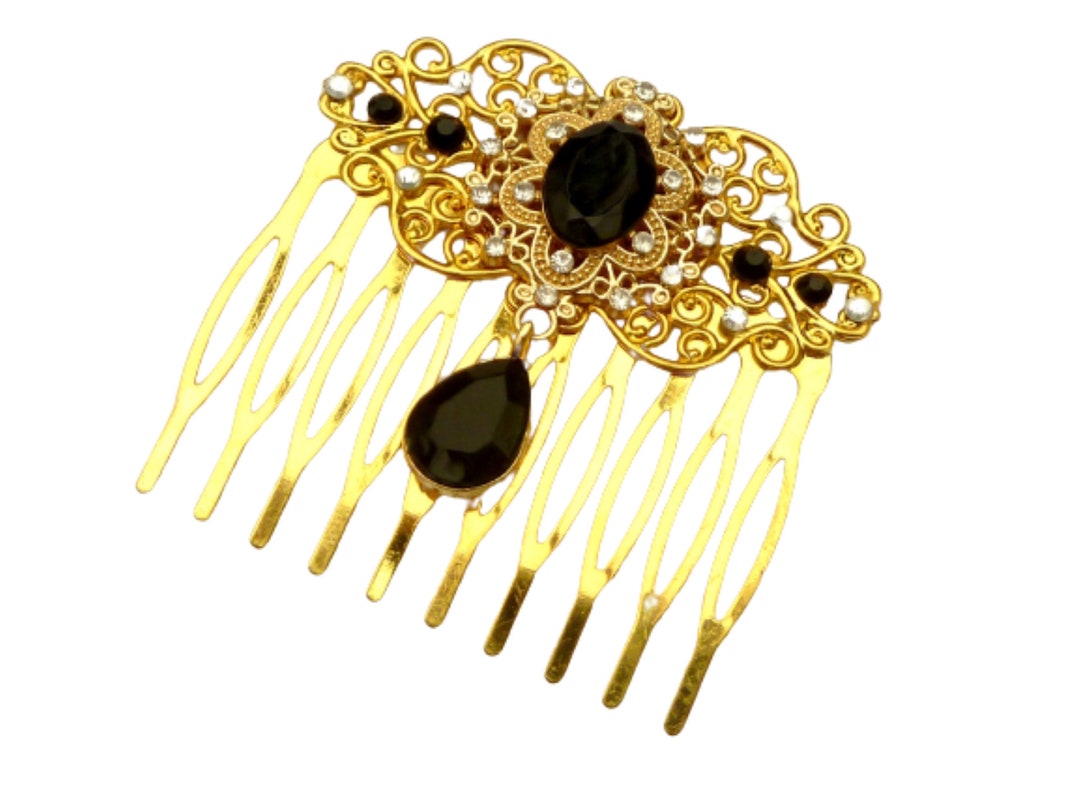 Exclusive Bridal Hair Comb Wedding Hair Accessories Black Gold Updo ...