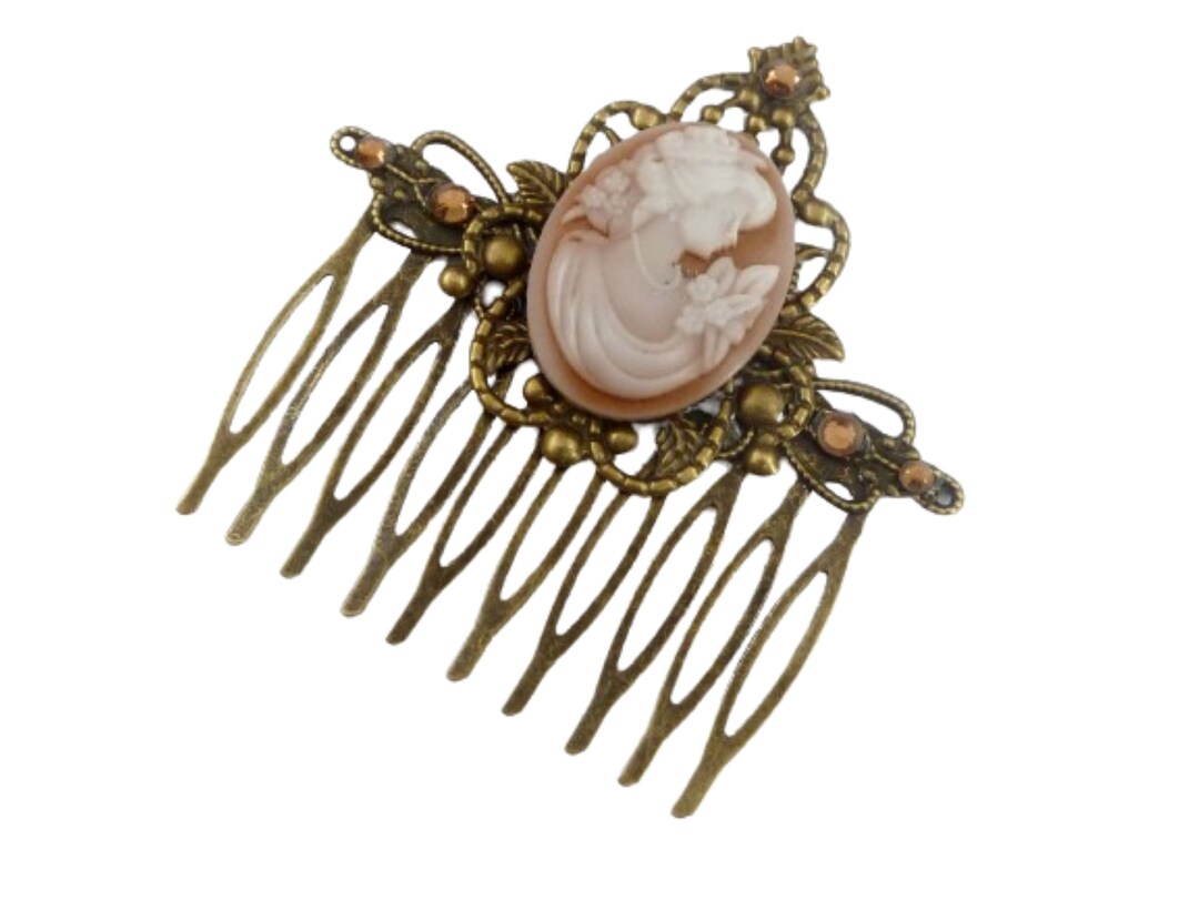 Nostalgic Unique Hair Comb With Cameo Brown Bronze Vintage Bride ...
