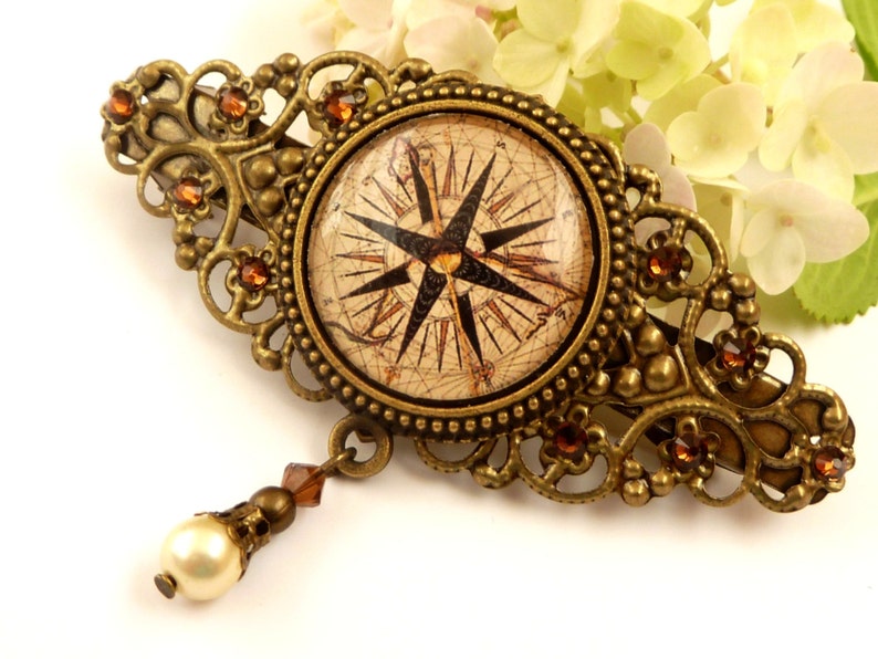 Elegant Hair Clip in Bronze With Compass Motif Seafaring - Etsy