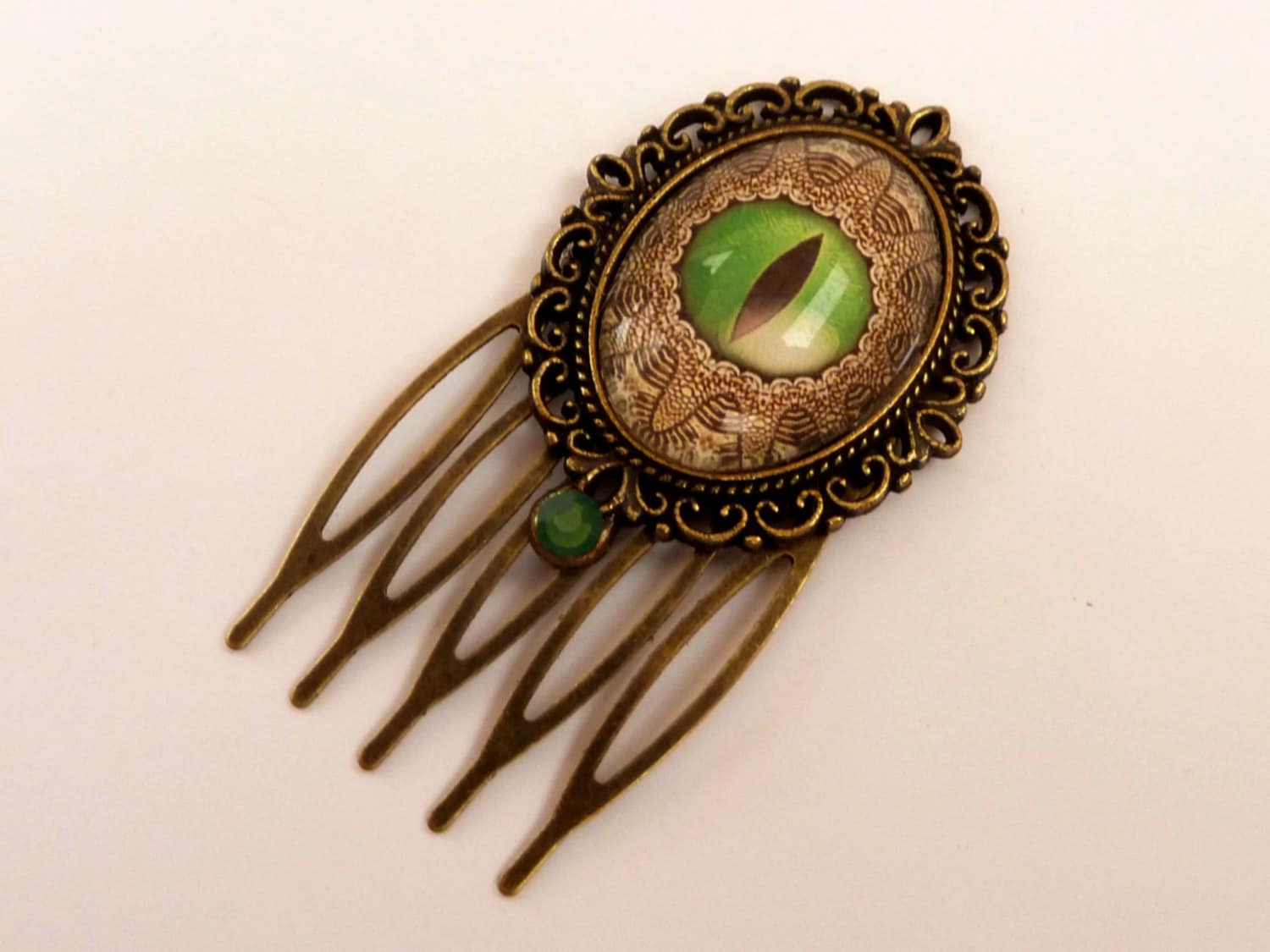 Small Hair Comb in Green Bronze With Dragon's Eye Fantasy - Etsy