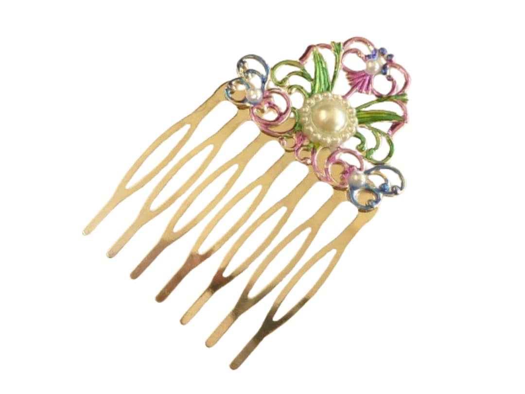 Small Colorful Unique Hair Comb With Pearl Decoration Ideal for Girls ...