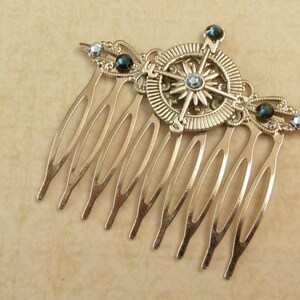 Compass Hair Comb in Silver With Crystals in Blue, Maritime Hair ...