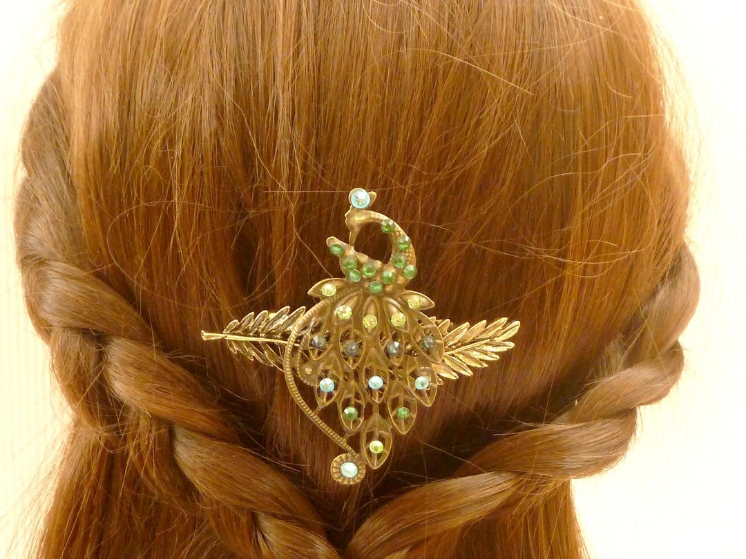 Hair Clip in Art Nouveau Design With Peacock Bronze Colored Colorful ...