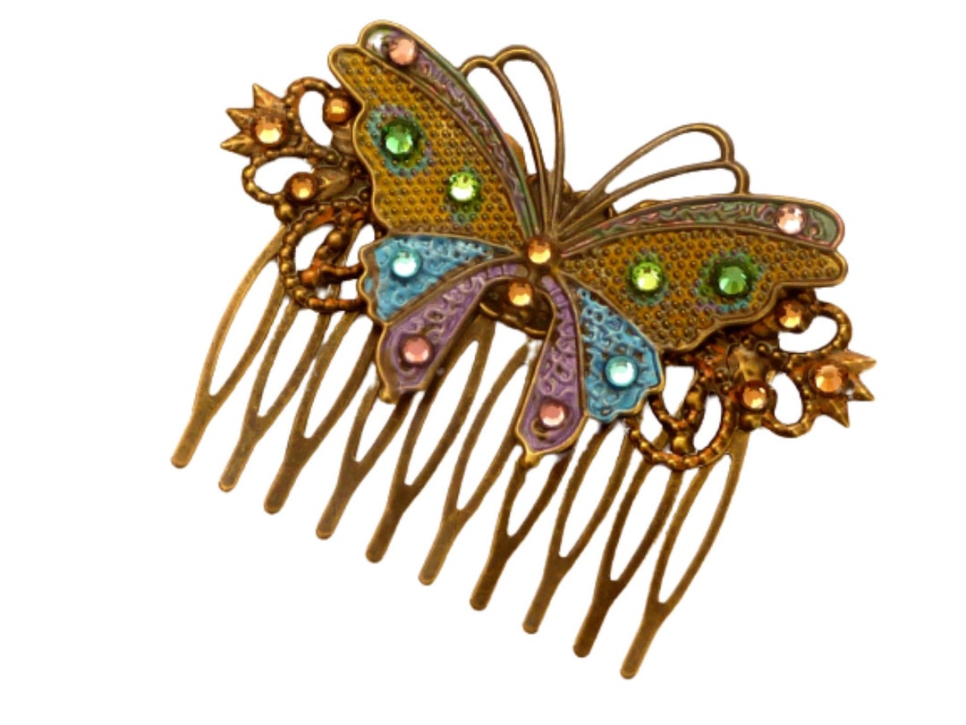 Exclusive Hair Comb With Butterfly Hand-painted Glittery Crystals ...