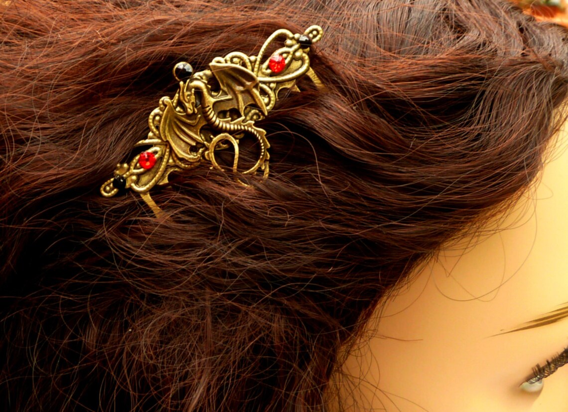Fantasy Hair Comb With Dragon Black Silver LARP Medieval - Etsy