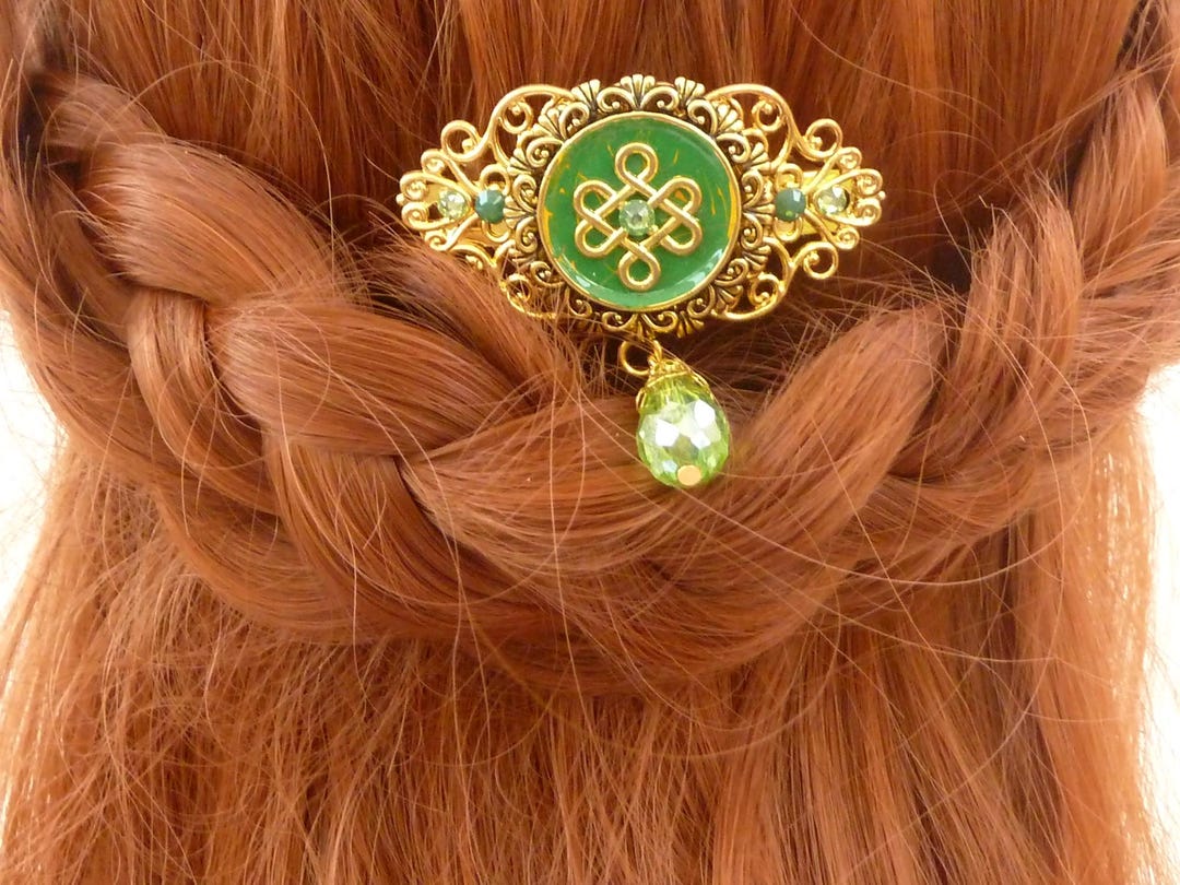 Small Ireland Hair Clip With Celtic Knot Green Gold-colored Enamel ...